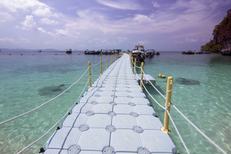 Floating Walkway To Speed Boat with Blue Sea at Beauty Day Light Stock ...