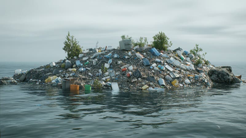 Floating Waste. Pollution Island Made of Plastic, Trash, and Debris in ...