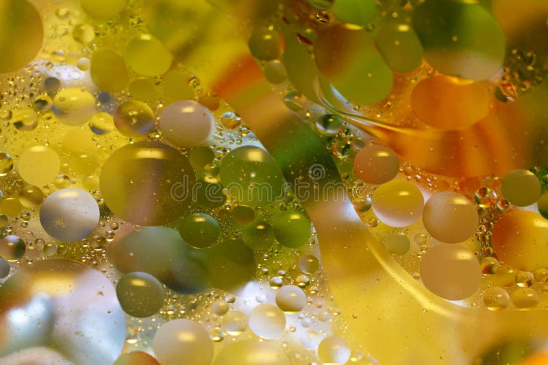 Floating in the Water Abstract Colorful, Yellow Oil Drops. Stock Image ...