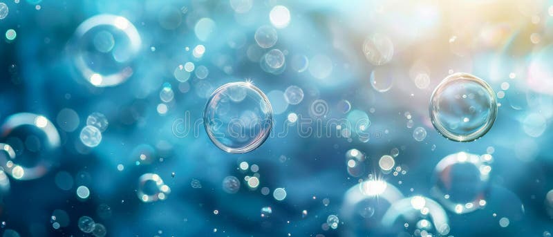 Floating Water Bubbles, Graceful and Serene, in a Tranquil Blue Aquatic ...