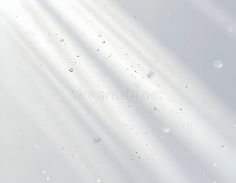 Floating Water Droplets with Sunlight Rays on a Light Gray Background ...