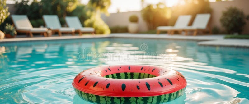 Floating Watermelon Pool Ring in Clear Turquoise Water Representing ...