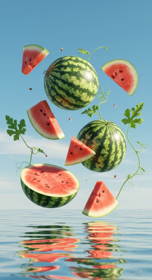 Floating Watermelon Slices Above Water Stock Illustration ...