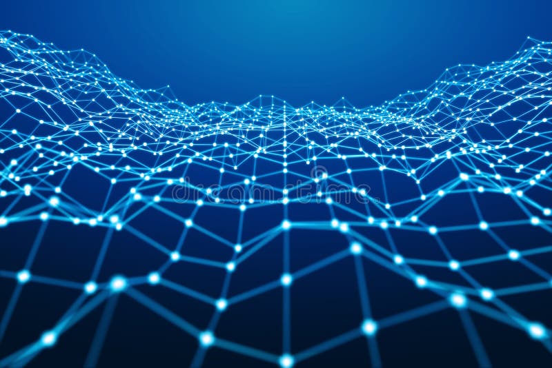 Floating White and Blue Dot Network 3D Rendering Stock Illustration ...