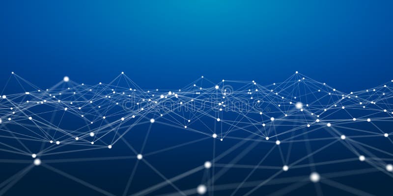 Floating White And Blue Dot Network 3D Rendering Stock Illustration ...