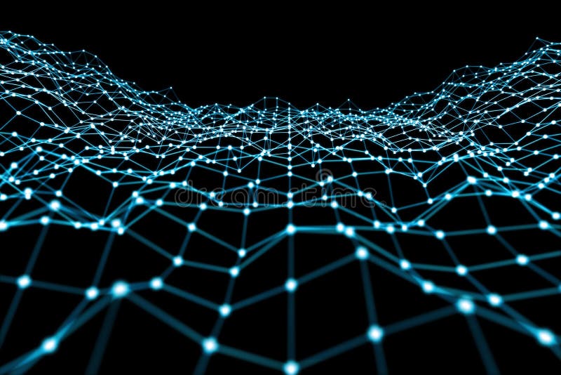 Floating White and Blue Dot Network 3D Rendering Stock Illustration ...