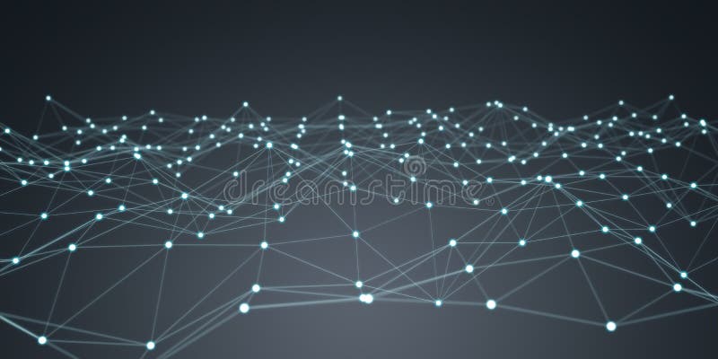 Floating White and Blue Dot Network 3D Rendering Stock Illustration ...