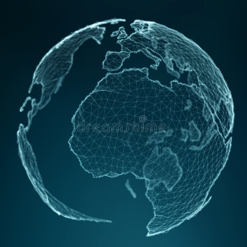 Floating White and Blue Planet Earth Network 3D Rendering Stock ...