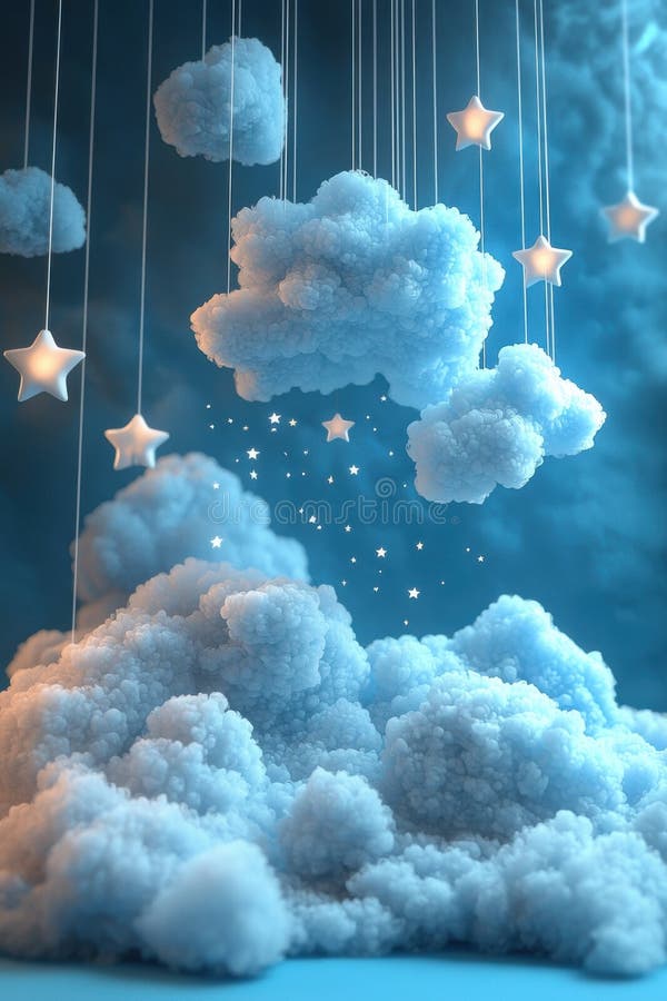 Dreamy Scene with Clouds, Stars, and a Magical Nighttime Ambiance Stock ...