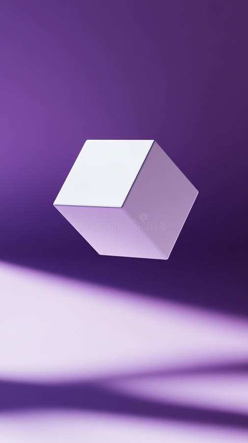 Floating White Cube on Purple Background, Abstract Geometric Art Stock ...