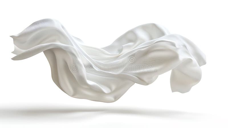 Floating White Fabric Blowing Isolate on White Background, 3d Rendering ...