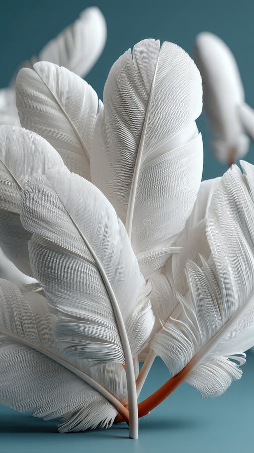 Floating White Feathers in a Blue Sky Create a Serene Atmosphere of ...