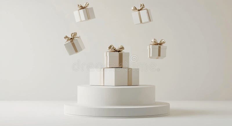 Floating White Gift Boxes in a Minimalist Display Area on a Clean ...
