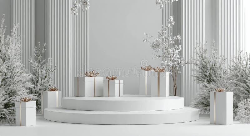 Floating White Gift Boxes in a Minimalist Display Area on a Clean ...