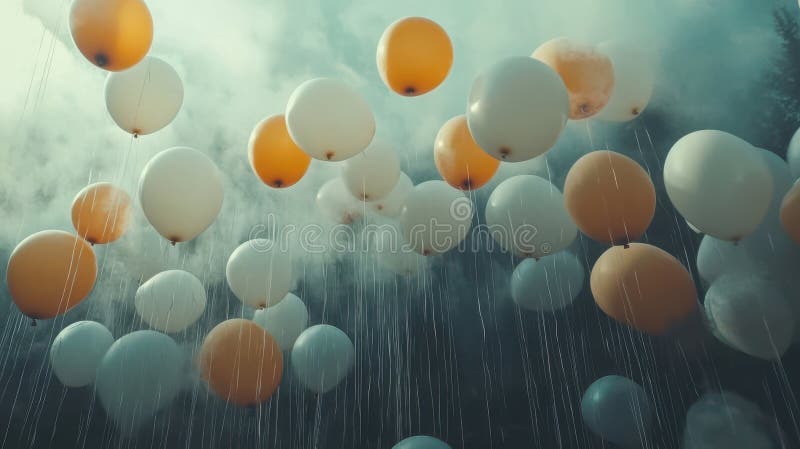 Floating White and Orange Balloons in the Air Stock Illustration ...