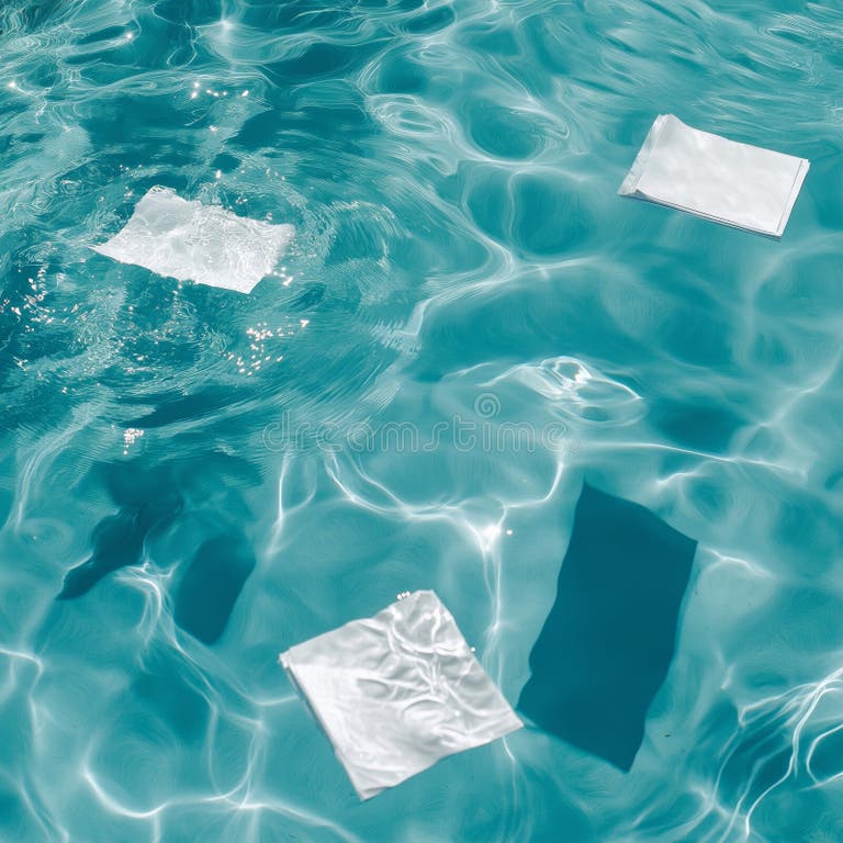 Floating White Papers in Clear Blue Water Creating Gentle Waves and ...