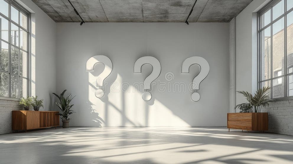 Floating White Question Marks in a Bright Modern Interior Stock ...