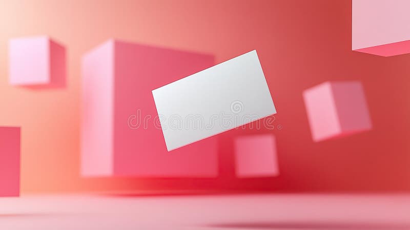 Floating White Rectangle Mockup Amidst Pink Cubes on Coral Background ...