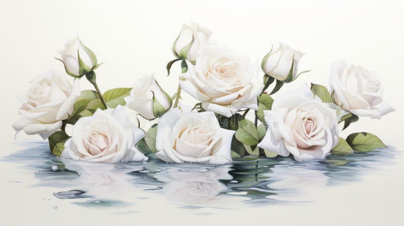 Floating White Roses in Watercolor Paint on White Background AI ...