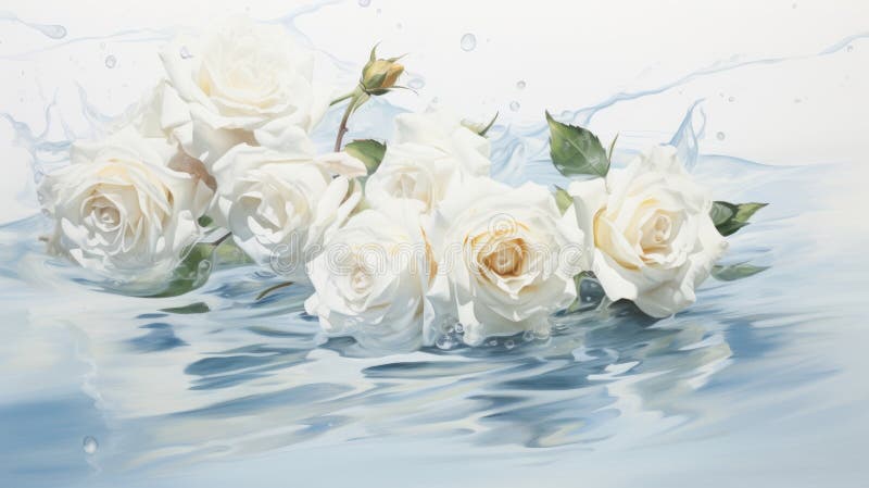 Floating White Roses in Watercolor Paint on White Background AI ...