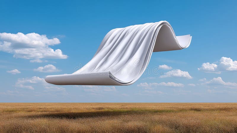 Floating White Sheet in Open Field Under Bright Blue Sky Stock ...