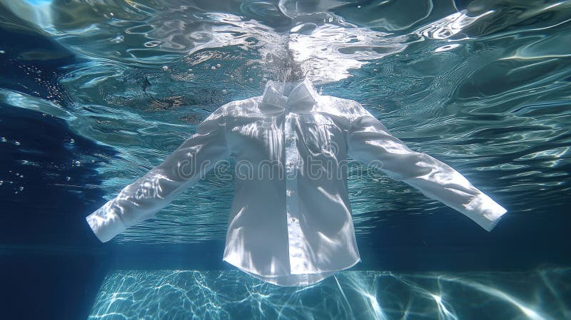 Floating White Shirt Underwater with Sunlit Ripples Stock Photo - Image ...