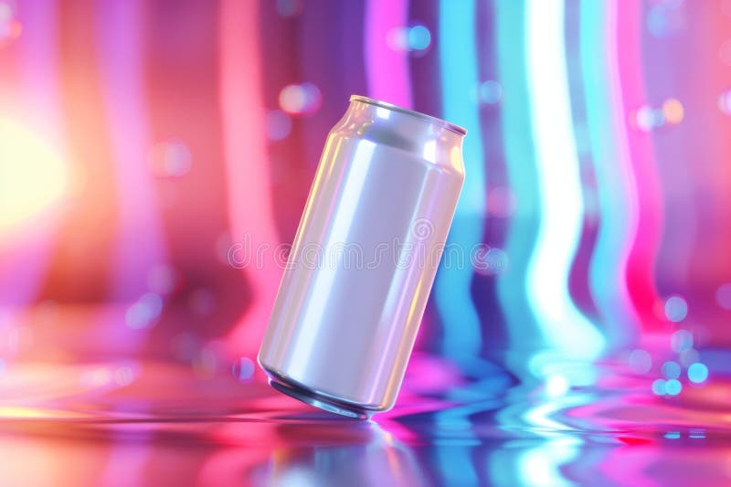 Floating White Soda Can Mockup on Vibrant Neon Abstract Background with ...