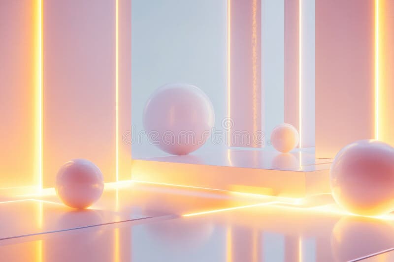 Modern Abstract Composition Featuring Glowing Spheres and Reflective ...