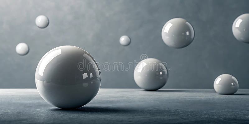 Floating White Spheres in a Realistic 3D Render. Stock Illustration ...