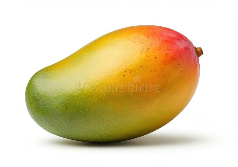 A Floating Whole Mango, Fully Horizontal, on a Solid White Background ...