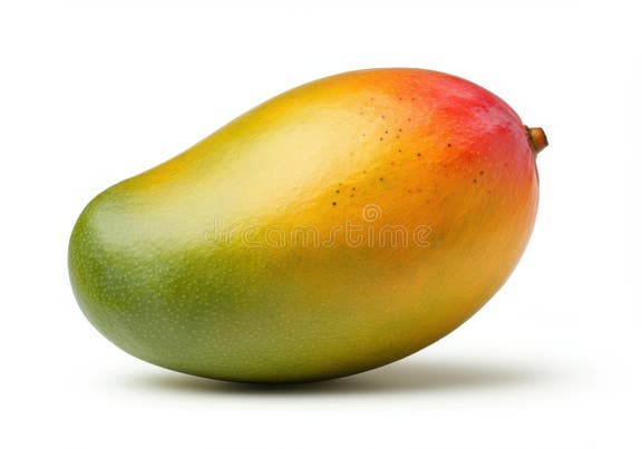 A Floating Whole Mango, Fully Horizontal, on a Solid White Background ...