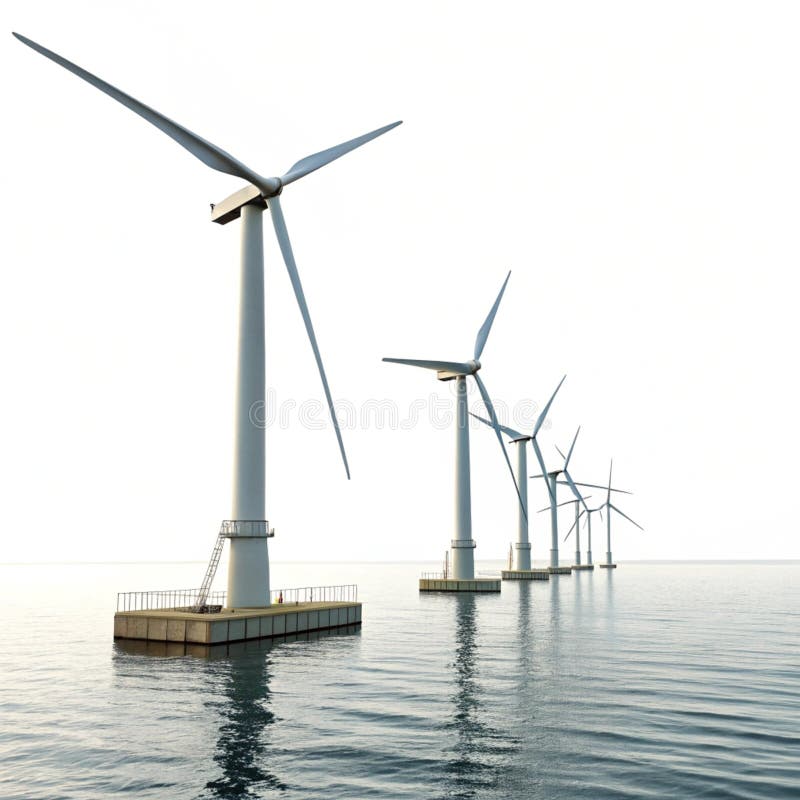 Floating Wind Farm Isolated on Transparent Background Stock ...