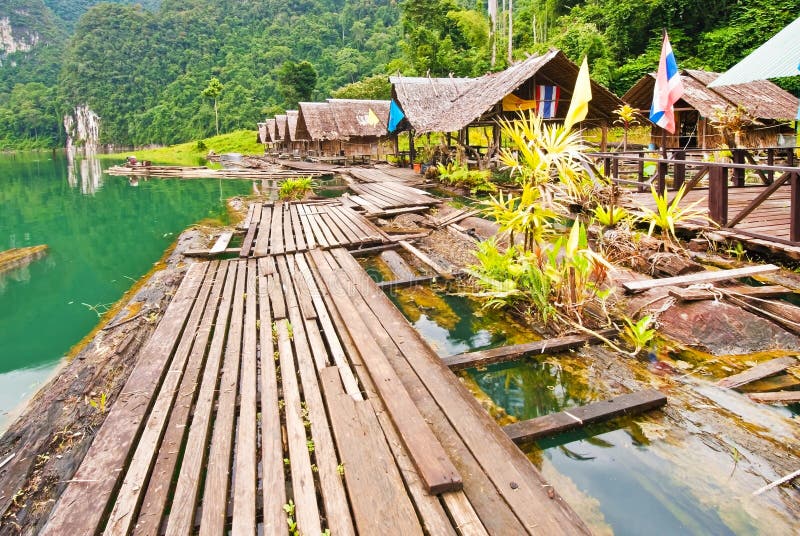 Floating Wood House at Ratchaprapha Dam Stock Image - Image of bamboo ...