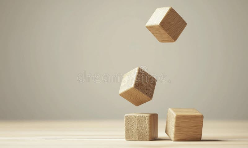 Floating Wooden Blocks in Mid-air Creating a Minimalist Aesthetic Stock ...