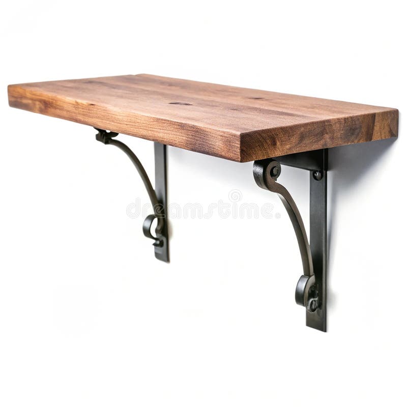 Floating Wooden Shelf Table with Iron Bracket Stock Illustration ...