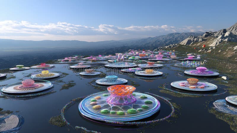 Floating Worlds a Surreal Landscape with Colorful Platforms and Distant ...
