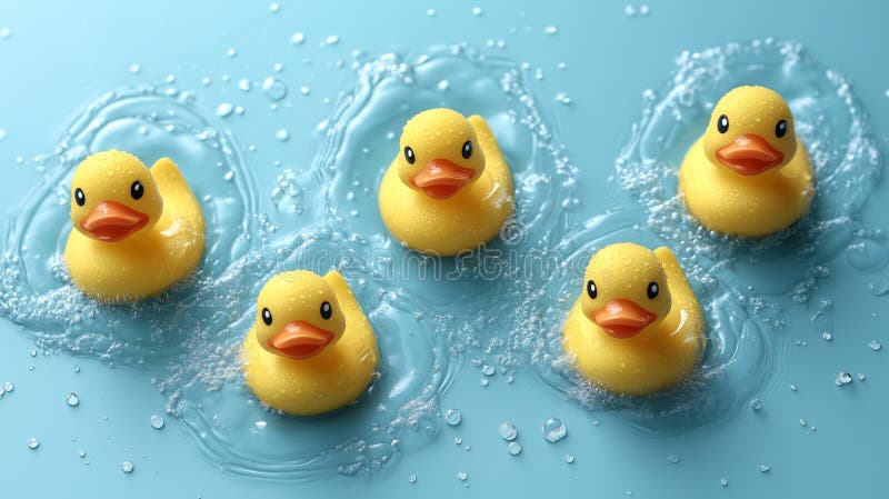 Floating Yellow Rubber Ducks in Blue Water Stock Illustration ...