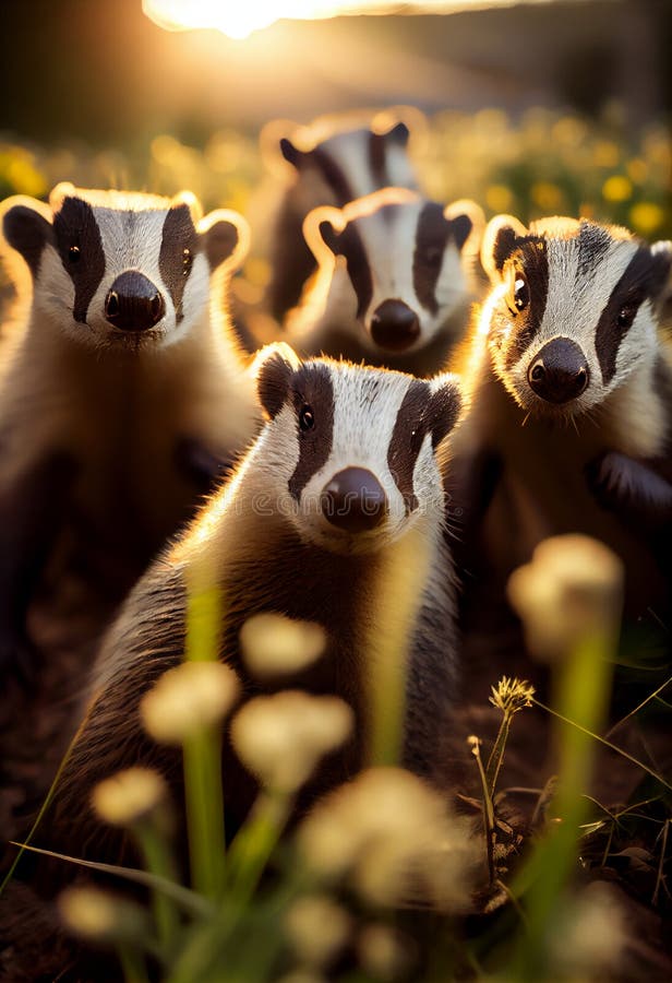 A Flock of Badgers Take a Selfie. AI Generated Stock Illustration ...