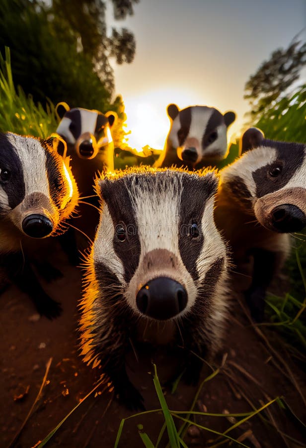 A Flock of Badgers Take a Selfie. AI Generated Stock Illustration ...