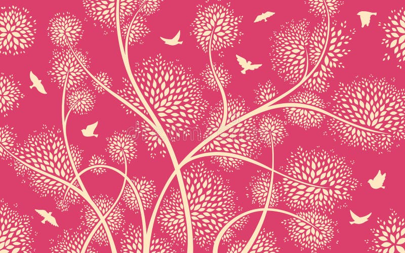 Flock Bird Tree Branches Silhouette Pattern Abstract Fly Dove Vintage ...