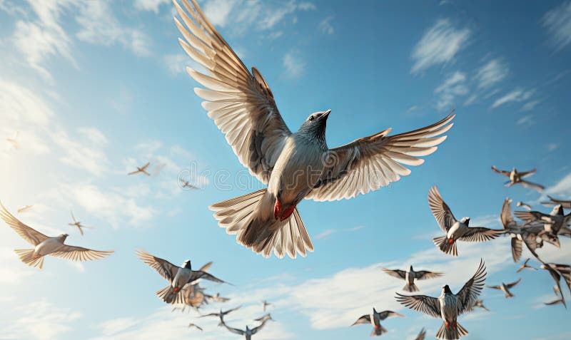 A Flock of Birds Flying through a Blue Sky Stock Image - Image of ...