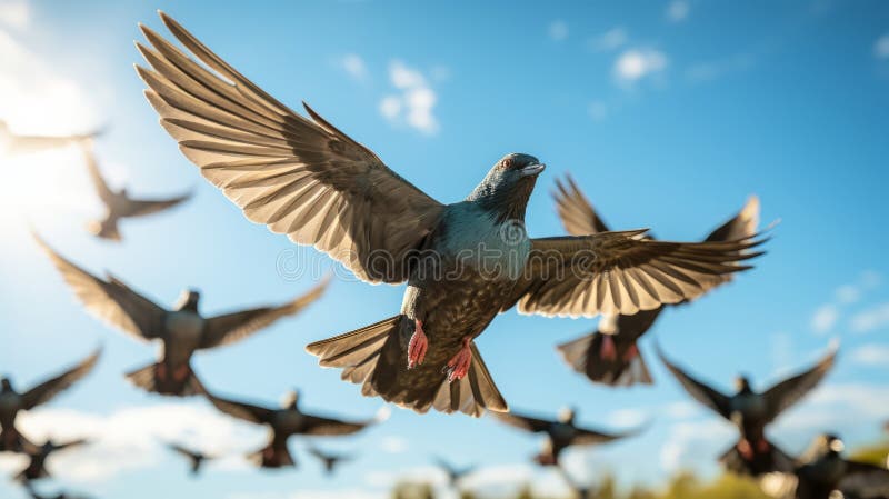 Flock of Birds Flying through Close-up. Generative AI. Stock ...