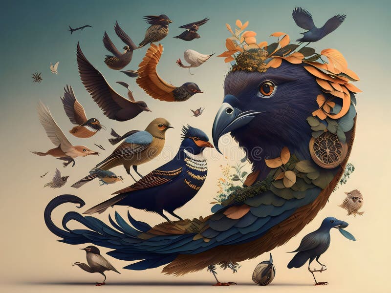 A Flock of Birds in One Photo. Ai Generated Image Stock Illustration ...