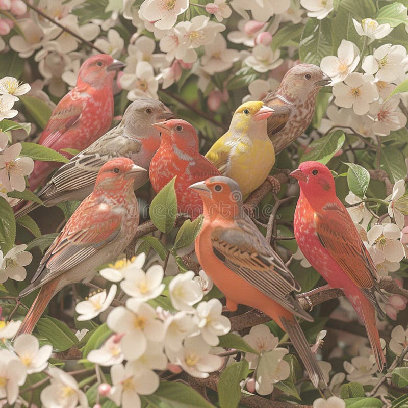 Flock of Birds are Singing Happily on the Branches of a Tree with ...