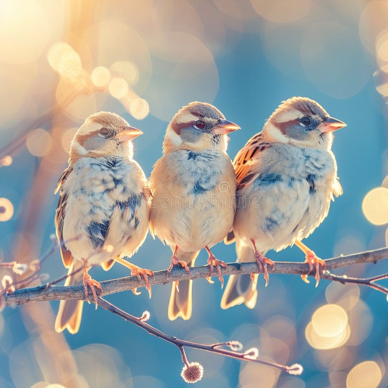 Flock of Birds are Singing Happily on the Branches of a Tree with ...
