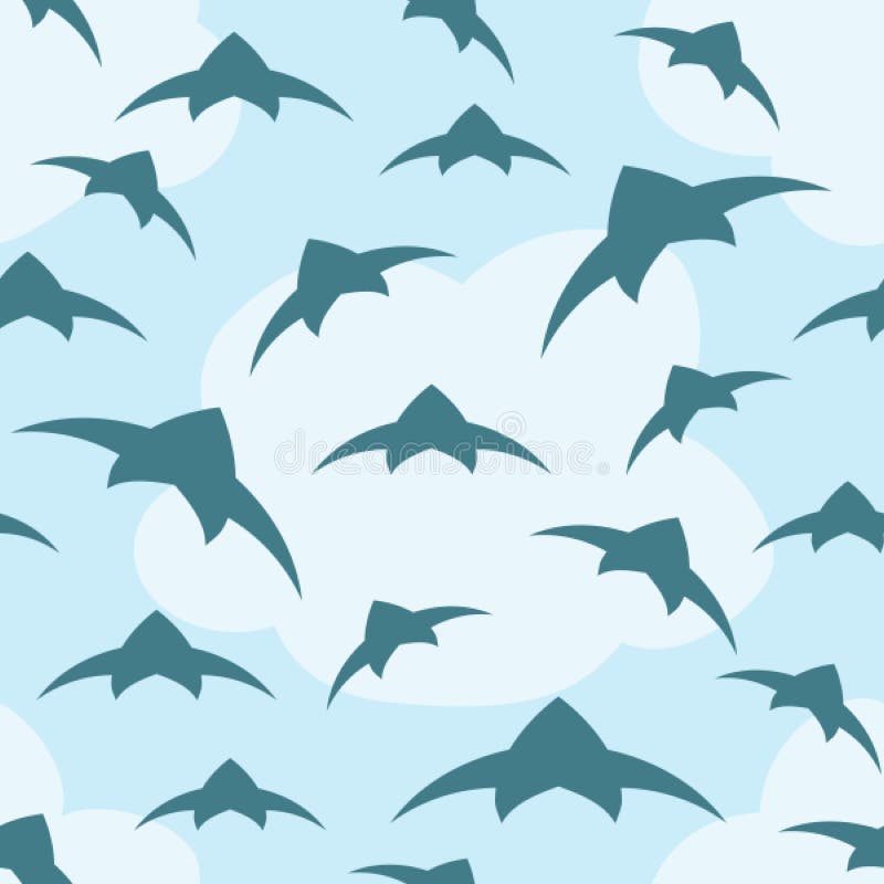 A Flock of Birds in the Sky. Seamless Pattern Stock Illustration ...