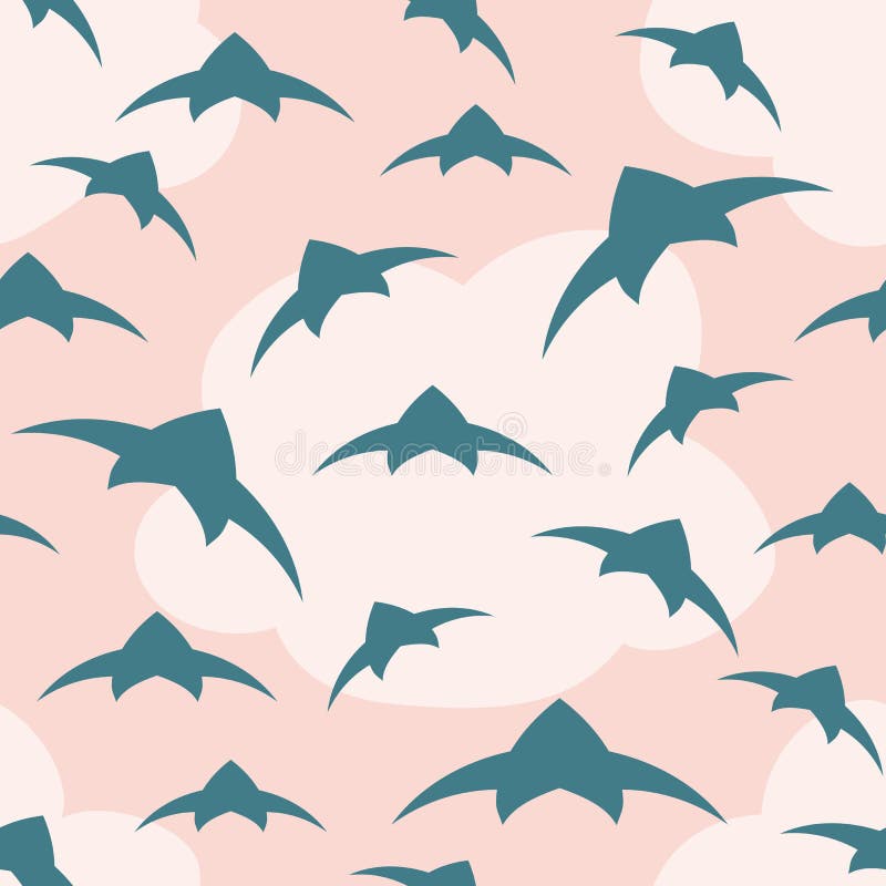 A Flock of Birds in the Sky. Seamless Pattern Stock Illustration ...