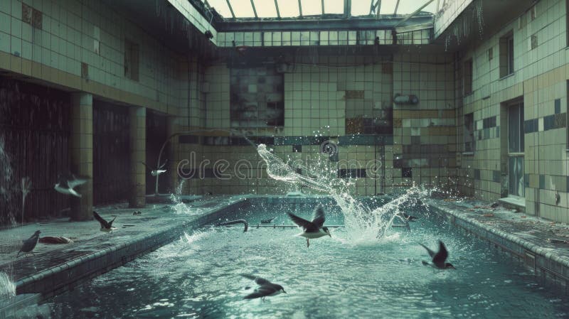 Flock of Birds Soaring Above a Pool, Perfect for Summer Themes Stock ...