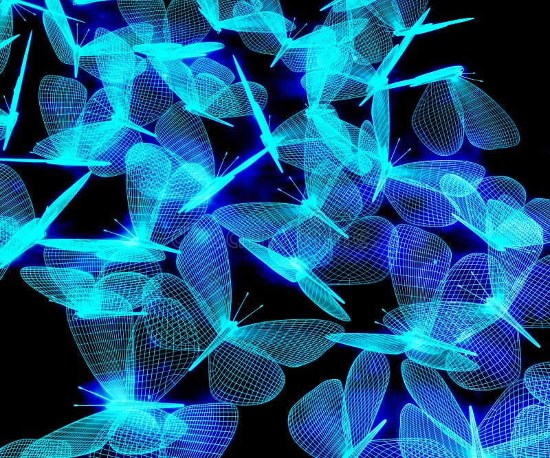 Flock of Blue Neon Polygonal Butterflies Consisting of Lines Stock ...