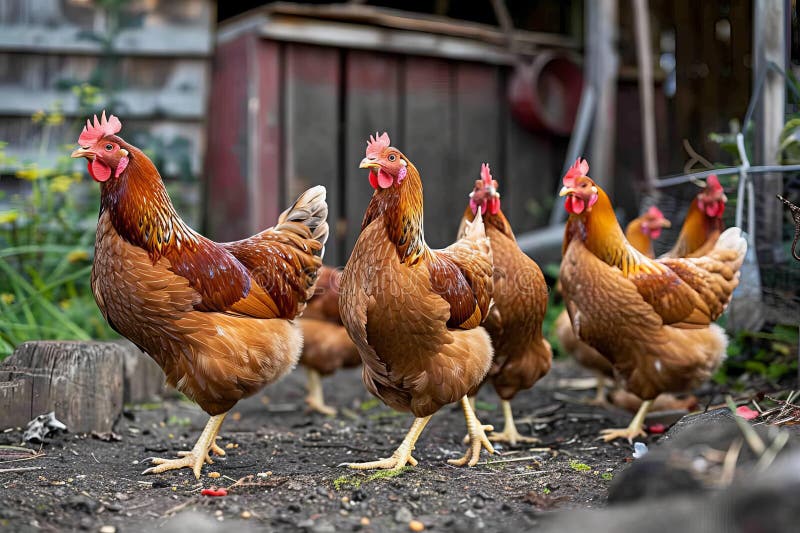 Flock of Brown Chickens Walking on a Farm Stock Photo - Image of ...